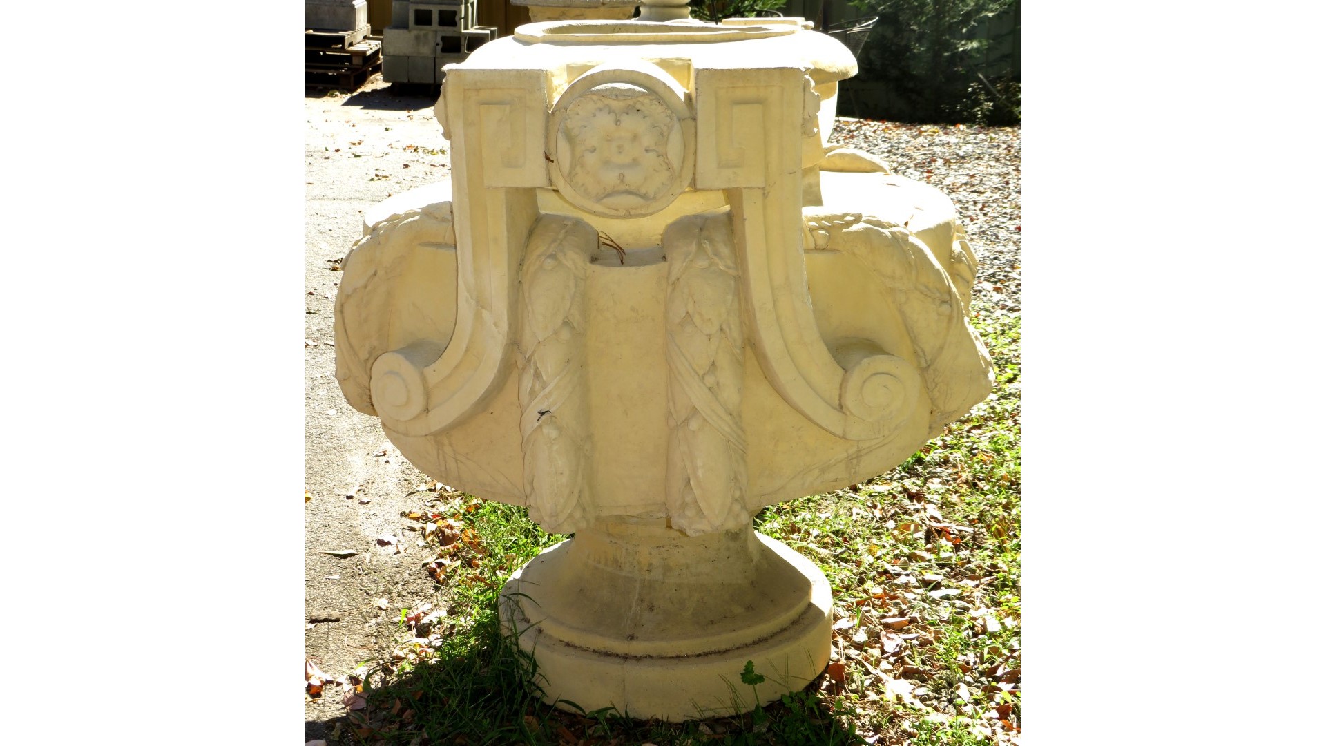 Elaborate Cast Stone Garden Urn with Swags